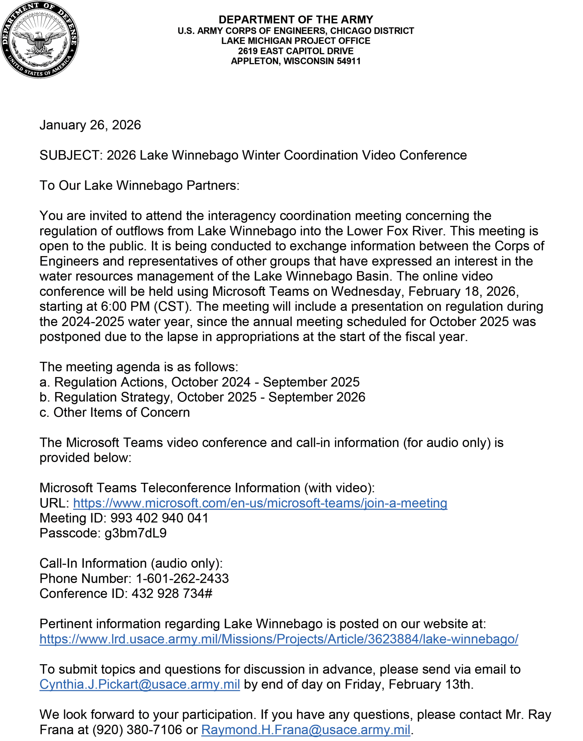 18 February 2026 Regulation Meeting Notice » Fox-Wolf Watershed Alliance